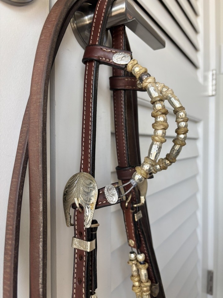 Fancy Two Ear Silver Western Horse Bridle W/ New Weaver Curb Strap ...