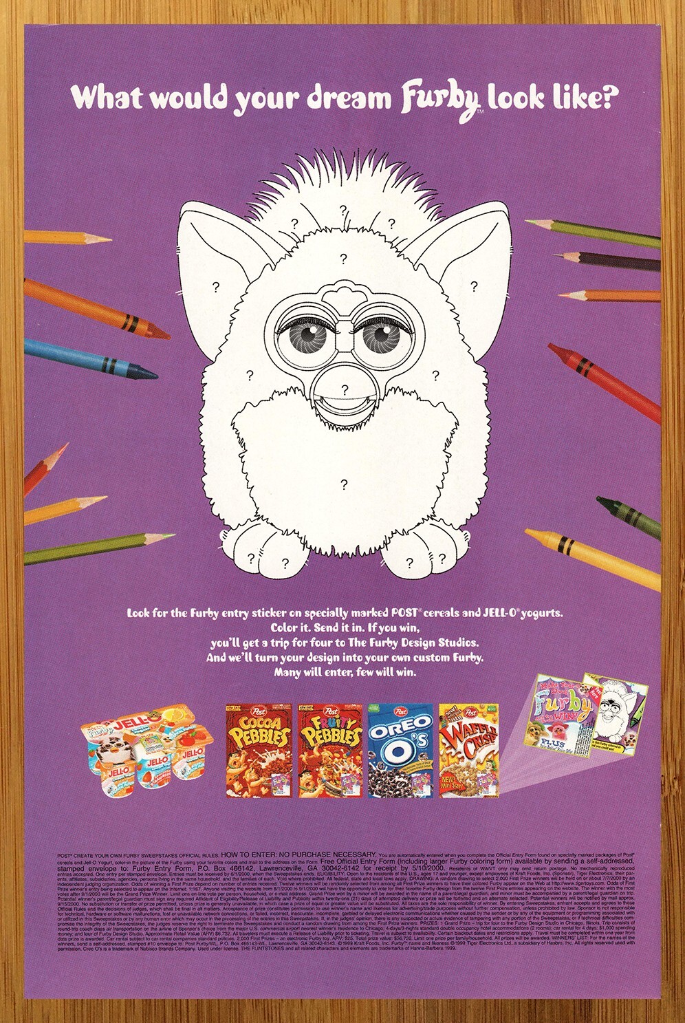 2000 Furby Contest Print Ad/Poster Jell-O Fruity Pebbles Oreo O's 00s ...