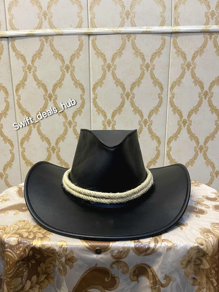Genuine Black Leather Arthur Morgan Style Western Cowboy Hat For Men ...