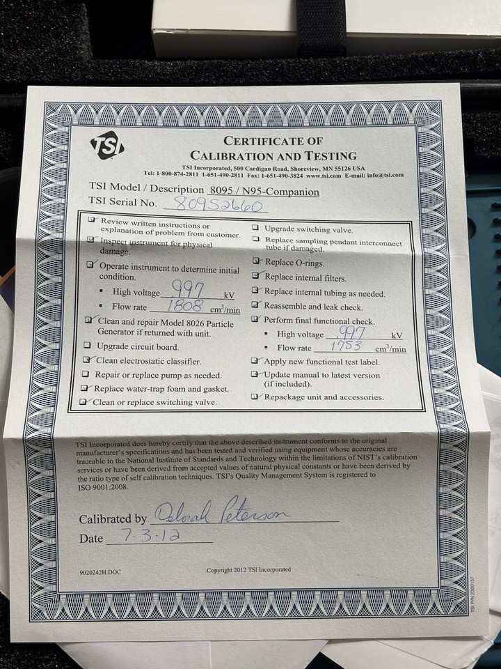TSI PortaCount N95 Mask Fit Tester Companion 8095 & Particle Generator ...