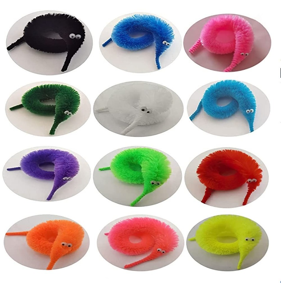 60 Pcs Magic Twisty Worm Wiggly Fuzzy Worms on a String Toys for Party ...