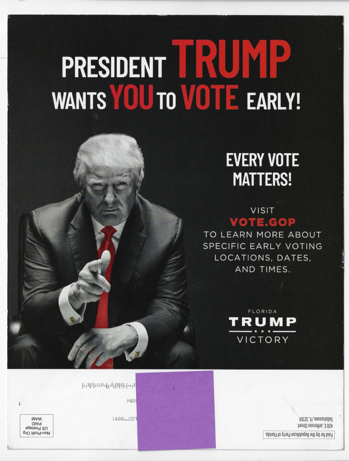 2020 President Trump Wants You to Vote Early Florida Issue Mailer ...