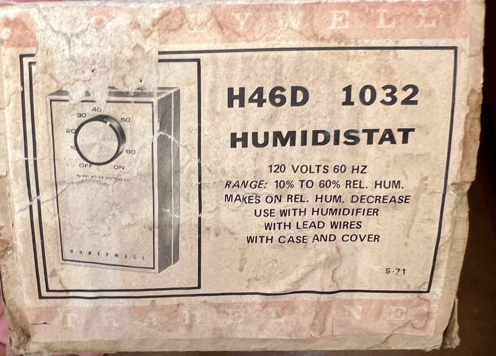 Honeywell H46D1032 Humidistat VINTAGE SPST Snap Acting Switch New Old ...