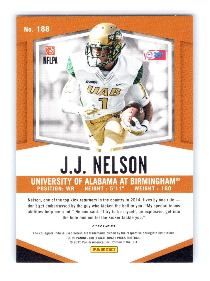 2015 Panini Prizm Collegiate Draft Picks #188 JJ Nelson RC Red Power Prizm | eBay