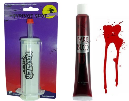 HALLOWEEN FAKE BLOOD TUBE & NURSE HORROR SYRINGE VAMPIRE FANCY DRESS ...