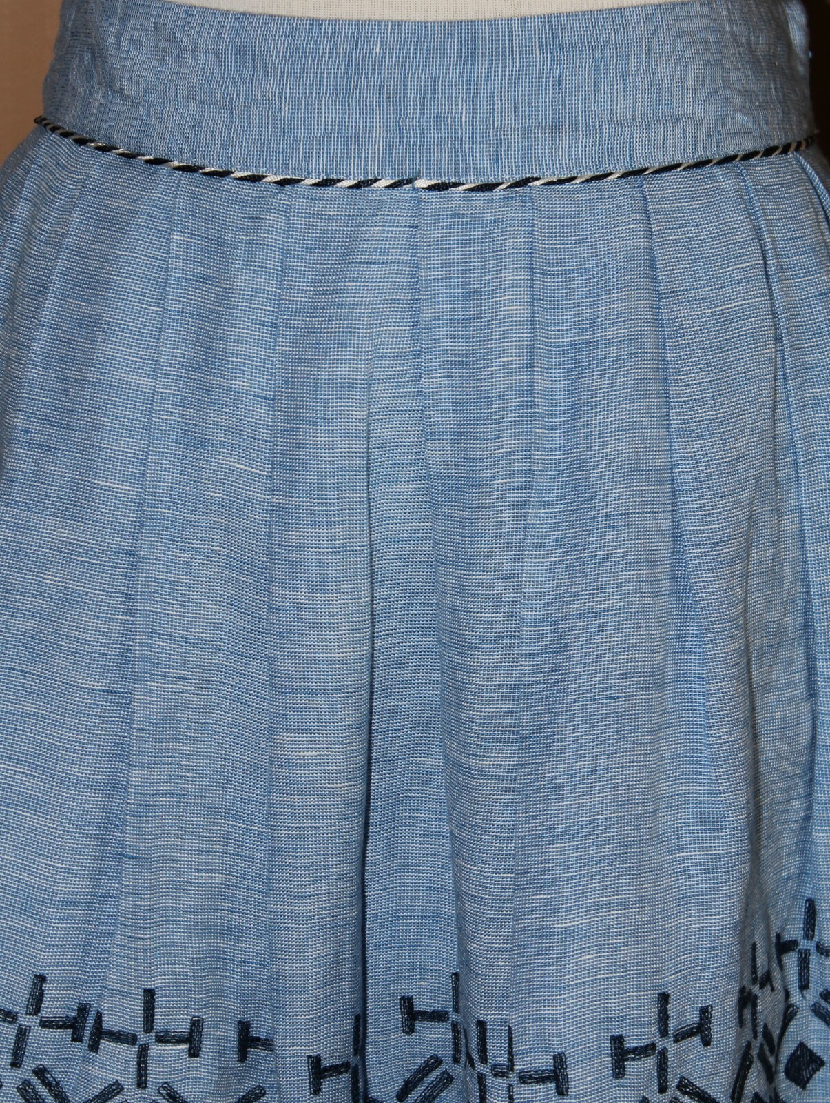 ODILLE Blue Pleated Tiered Embroidered Hemline Skirt … - Gem