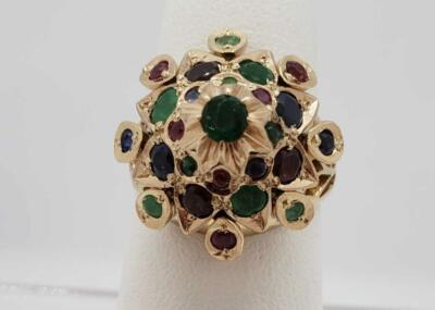 14K Pagoda Ring Rose Yellow Gold Emerald Ruby Sapphire Garnet Size 6 ...