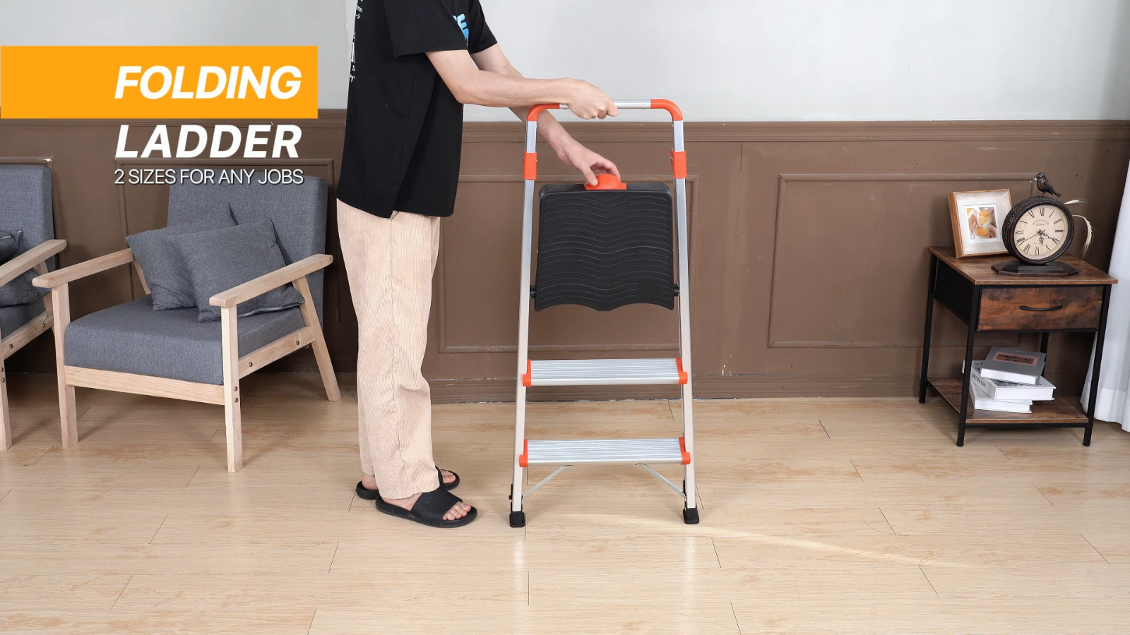 Aluminum Portable 2 Step Folding Ladder Safety Buckle Lock+330lb Anti ...