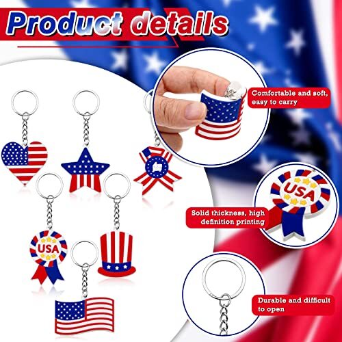 36 Packs American Flag Keychains 4th of July Party Favors USA Key ...