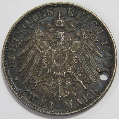 GERMANY 1902 J 2 MARK IMPERIAL EAGLE DEUTSCHES REICH HAMBURG WORLD COIN ...