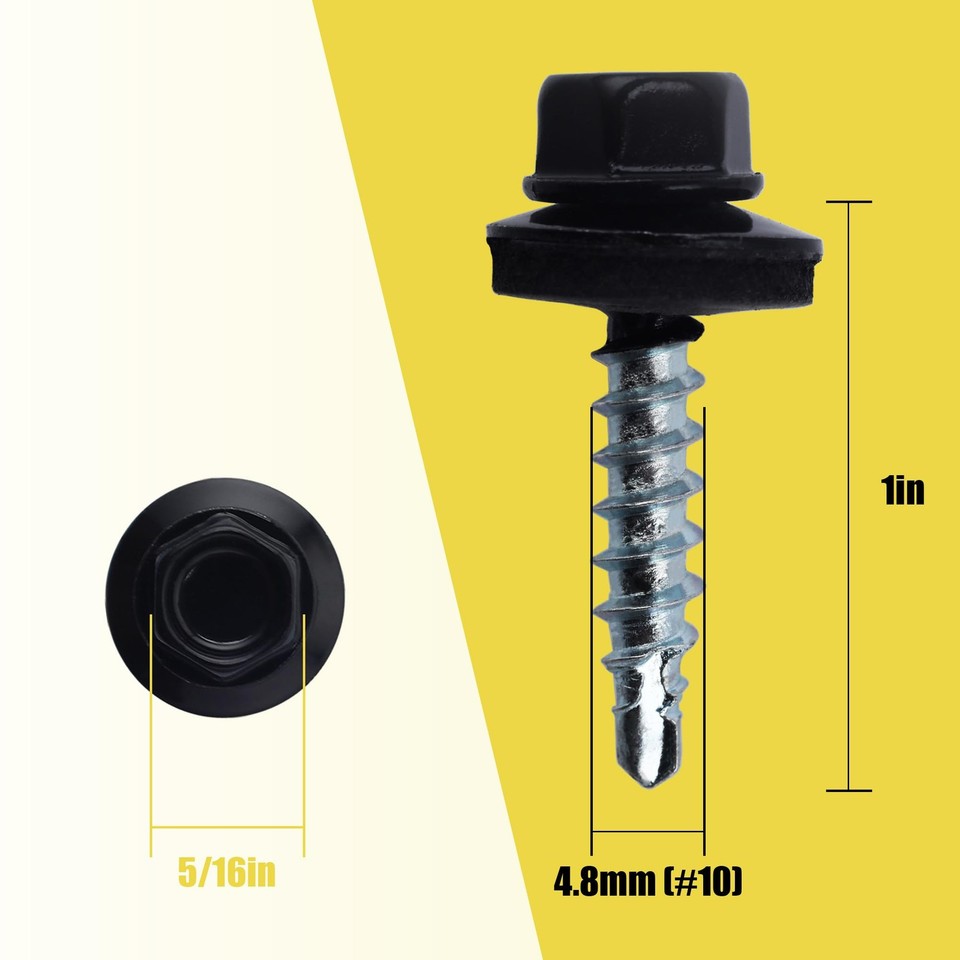 300Pcs #10 X 1 Black Hex Head Self-Drilling Metal Roofing Screws, EPDM ...