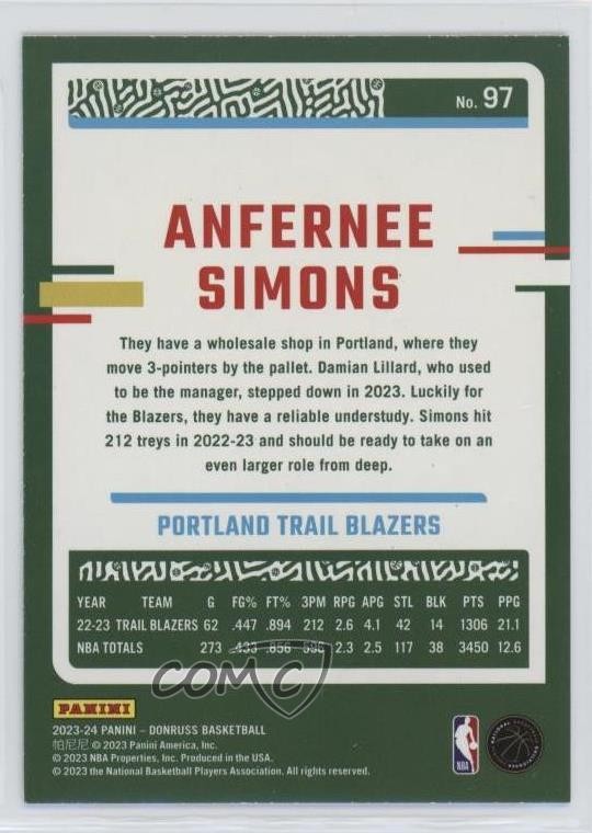 2023-24 Panini Donruss Holo Red & Gold Laser Anfernee Simons #97 fm0 | eBay