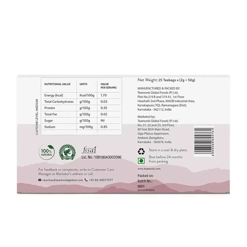 Teamonk USDA Certified Organic Darjeeling Black Tea - 25 Teebeutel ...