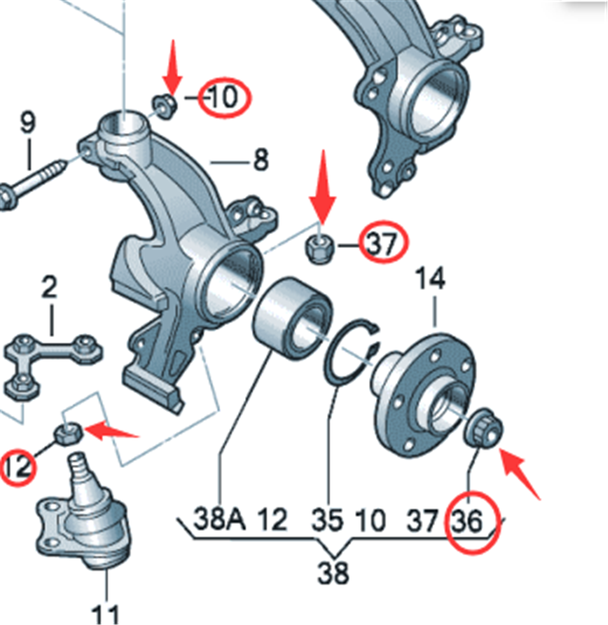 Front Wheel Bearing Link Nut Kit Fit For VW Beetle Golf AUDI A3 TT ...