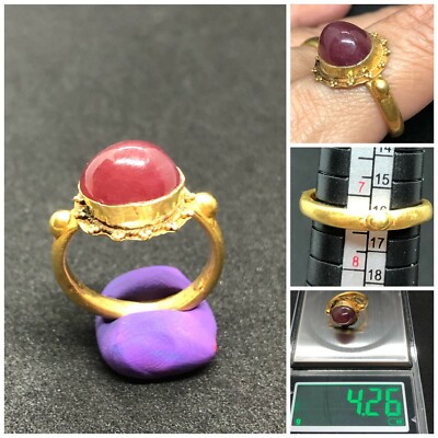 (4.26g)Antique Ring 18K Ruby Gemstone Gold Wonderful Ancient UniqueVery ...