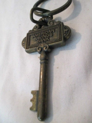 VINTAGE AMERICAN SAVINGS BANK SKELETON KEY METAL KEYCHAIN | eBay