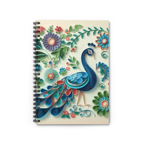 Spiral Notebook Ruled Line Colorful Peacock Papercraft Quilling Style ...