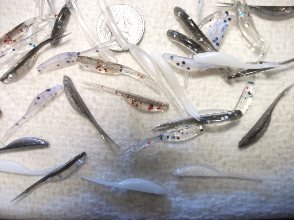 100-1 1/4" FLUKE MIX-crappie-panfish-minnow-grubs-kit-jig-split tails ...
