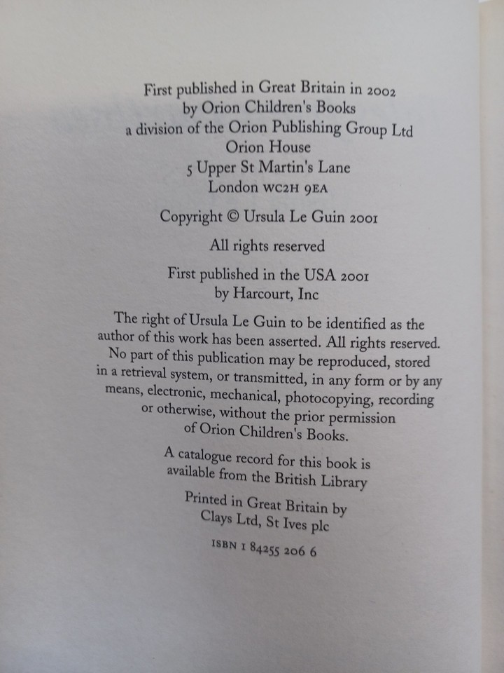 First Edition Ursula Le Guin Tales from Earthsea, Illus by David Wyatt ...