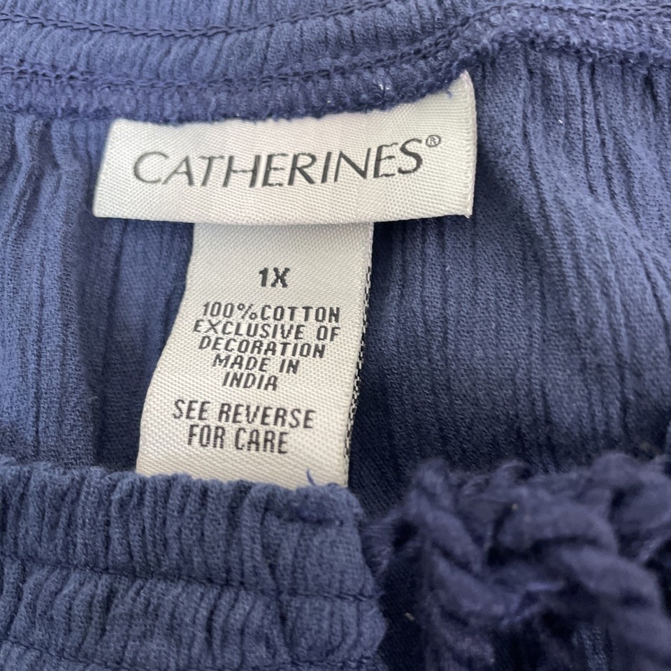 Catherines Women's Crinkle Top Embroidered Aztec Blue/Teal Sz 1X | eBay