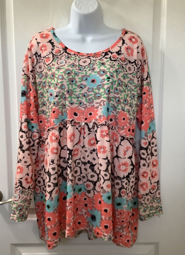 Loveu.Dear Top Womens XL Thermal Babydoll Drop Shoulder Floral Pink ...