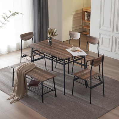 6pcs Kitchen Dining Table Set for 6, Dining Table Chair Bench for ...