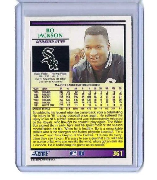 1992 Score #361 Bo Jackson Chicago White Sox Baseball Card | eBay