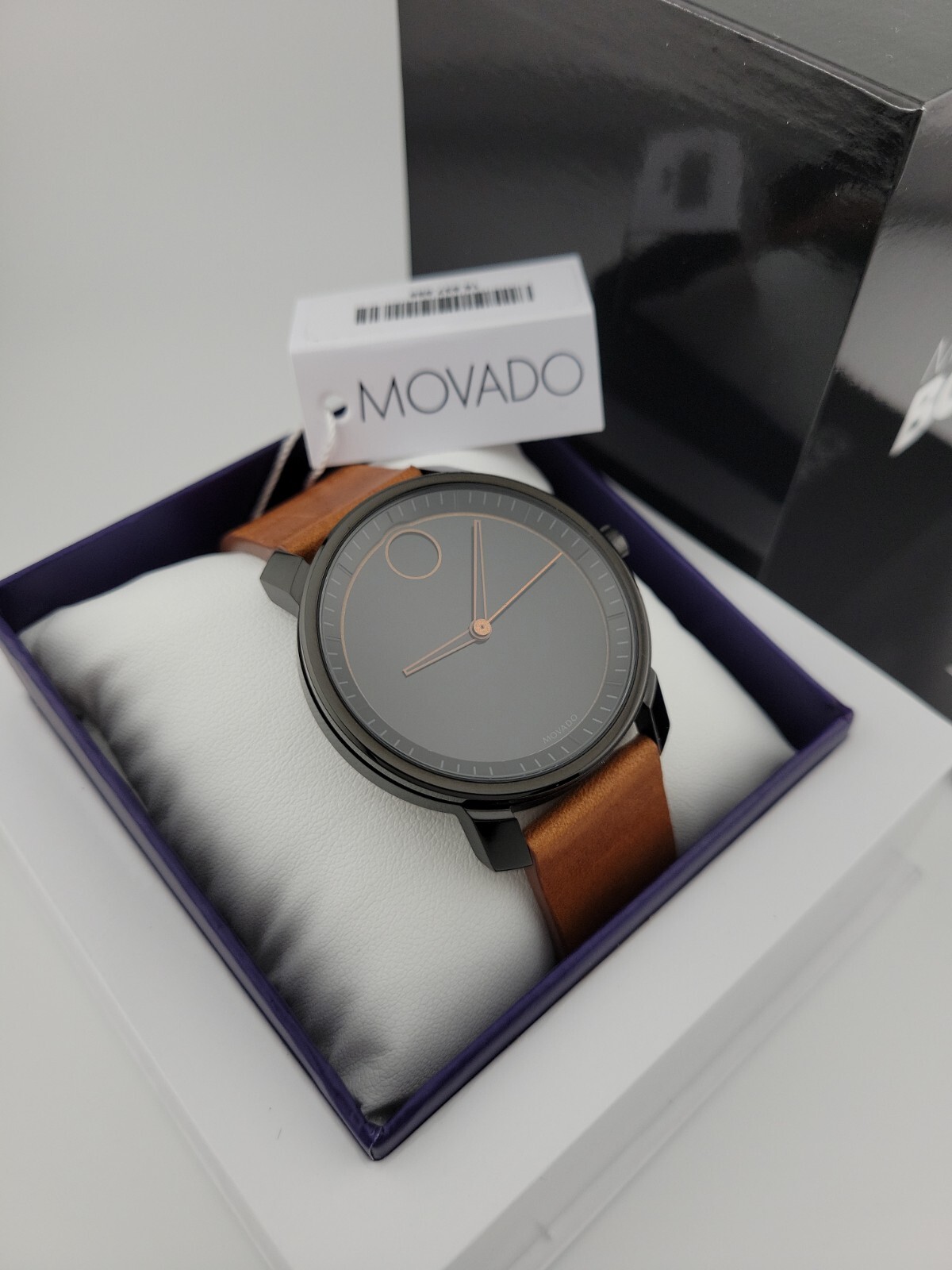 Movado Bold Men’s Brown Leather Strap Black Dial Watch - 3600489 ($795 ...