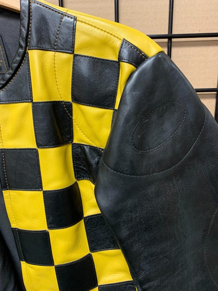 VANSON LEATHER MOTORCYCLE JACKET BLACK/YELLOW CHECKERED SIZE 40 USED | eBay