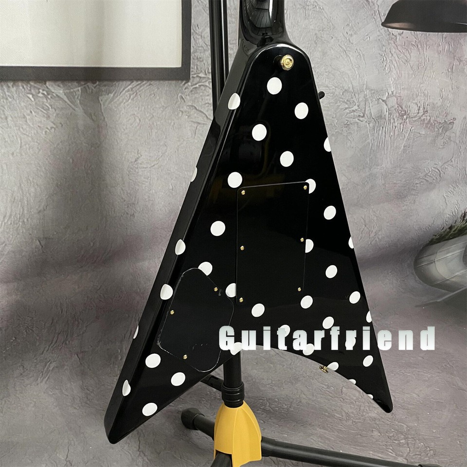 Custom Black V Shape 6 String Electric Guitar HH Pickup Tremolo Bridge ...