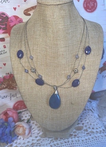 Vintage beaded 1970 necklace lilac color tear drop shape silver wire | eBay