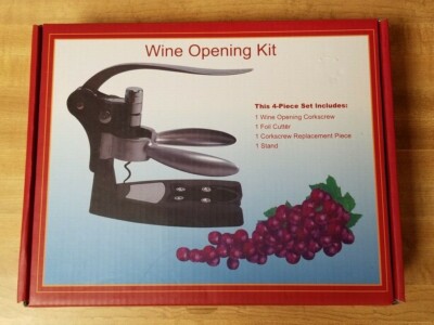 Wine Opening Kit - Corkscrew, Foil Cutter, Stand, Corkscrew Replacement ...