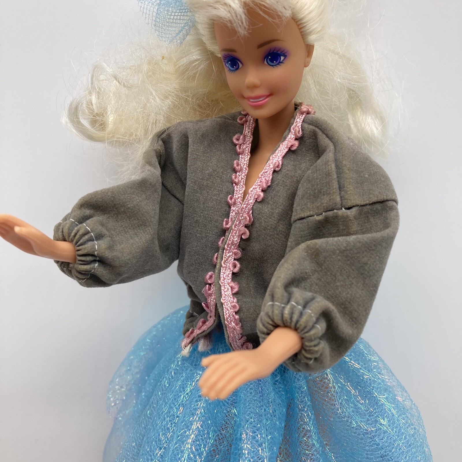 Vintage Barbie Velvet/Felt Bomber Jacket, Gray Coat With Pink Lacey ...