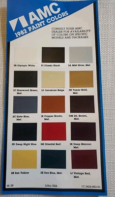 1982 AMC Paint Color Brochure Guide Sheet A44 | eBay