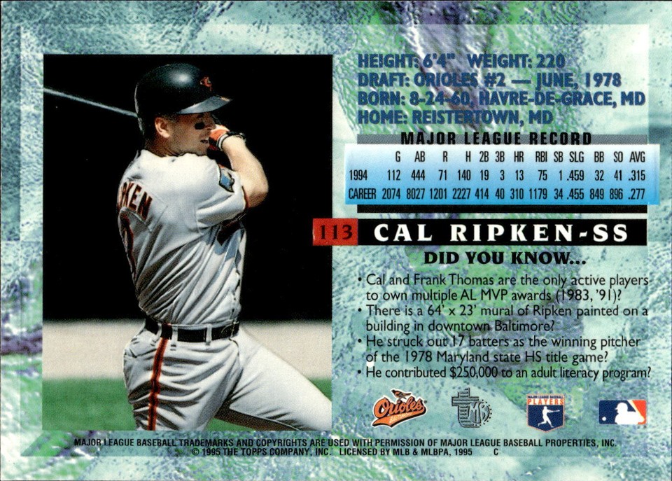 1995 Topps Embossed #113 Cal Ripken Jr. | eBay