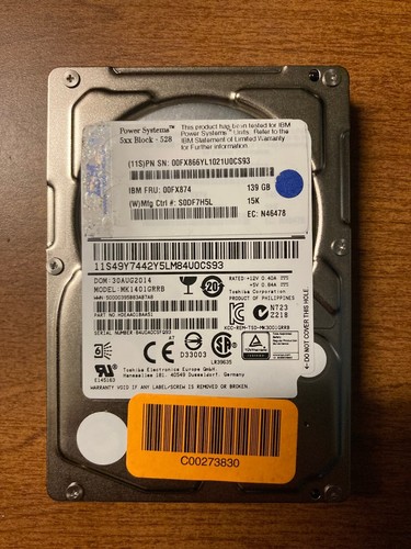 IBM FRU 00FX874 139GB HDD 5K RPM Power Systems 5xx Block 528 ...