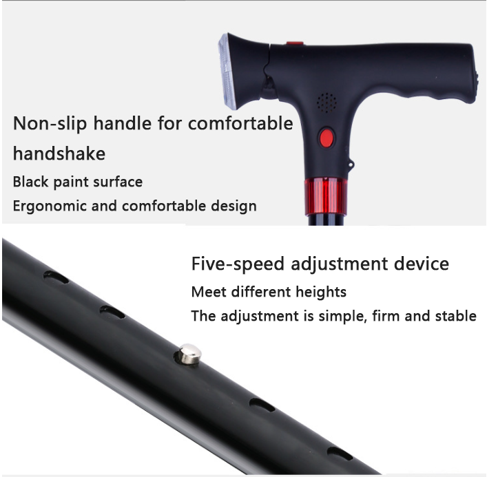 Folding Adjustable Walking Stick Cane with LED Torch & Alarm button ...