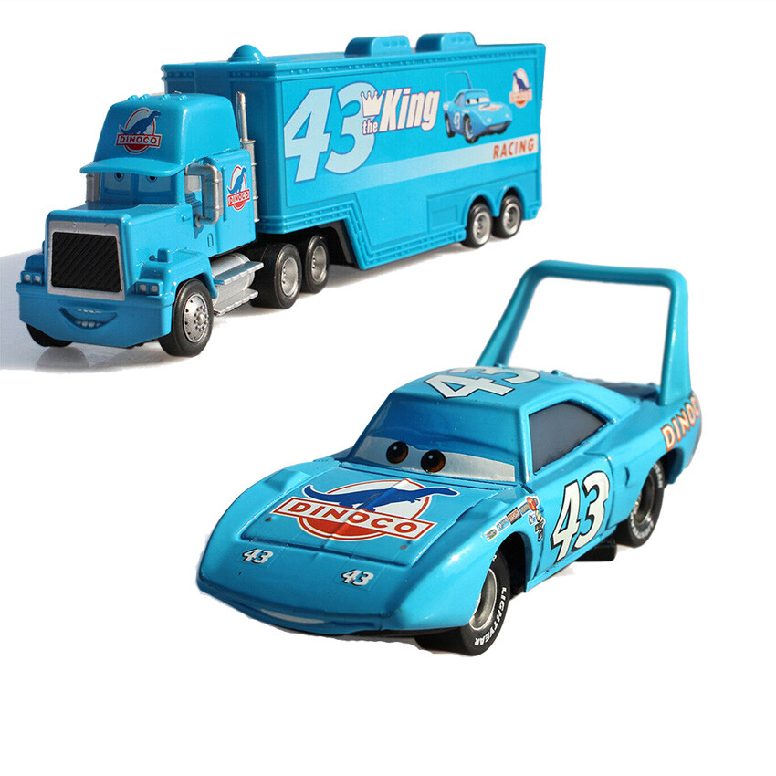 Diecast Model Car Disney Pixar Cars Blue Lightning McQueen Dinoco King ...