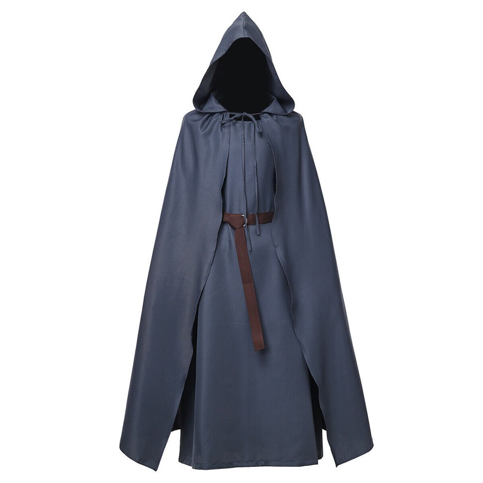 Halloween Sorcerer Robe for Men Medieval Renaissance Hooded Cloak ...