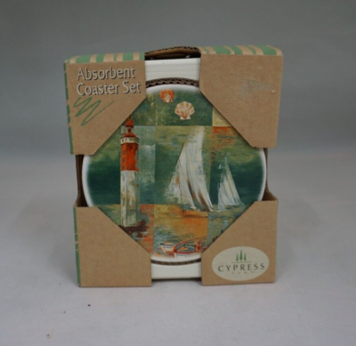 NEW Cypress Home Absorbent Coaster Set Of 4 Lighthouse Sail Boat ...