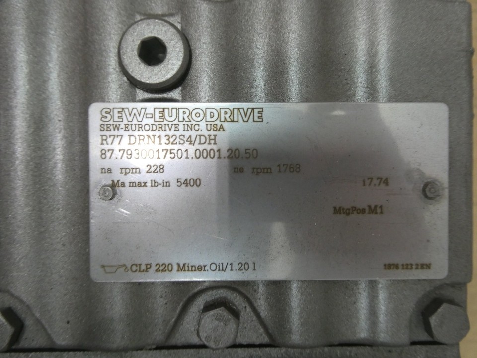 Sew Eurodrive R77 DRN132S4/DH Gearmotor 228rpm 7.5hp 230/460v-ac 3ph | eBay