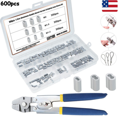 600pcs Stainless Steel Wire Rope Crimping Swaging Tool Aluminum Crimp ...