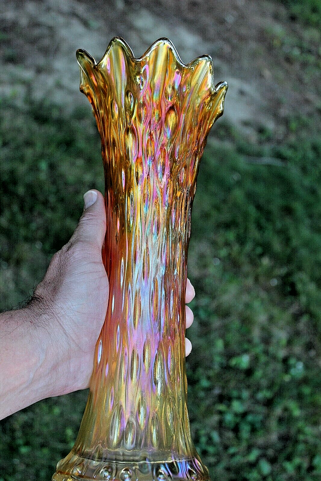 ANTIQUE NORTHWOOD TREE TRUNK CARNIVAL GLASS MID SIZE VASE - MARIGOLD | eBay
