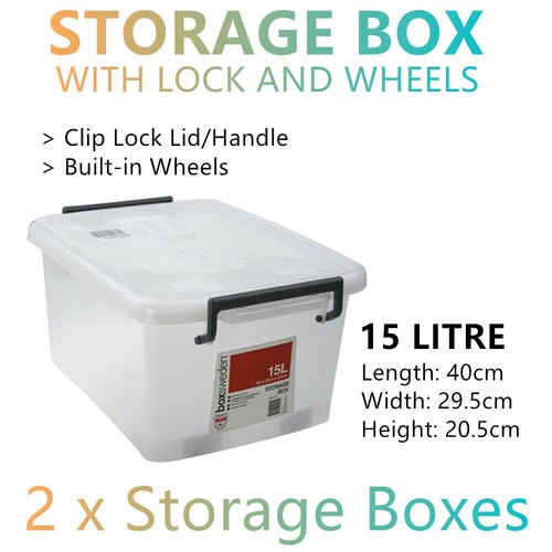 2x Heavy Duty Wheel Storage Boxes 15L Plastic Containers Stackable Organiser Tub | eBay