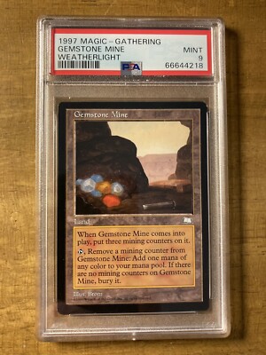 MTG GEMSTONE MINE Weatherlight PSA 9 MINT Uncommon LAND 1997 BROM Art ...