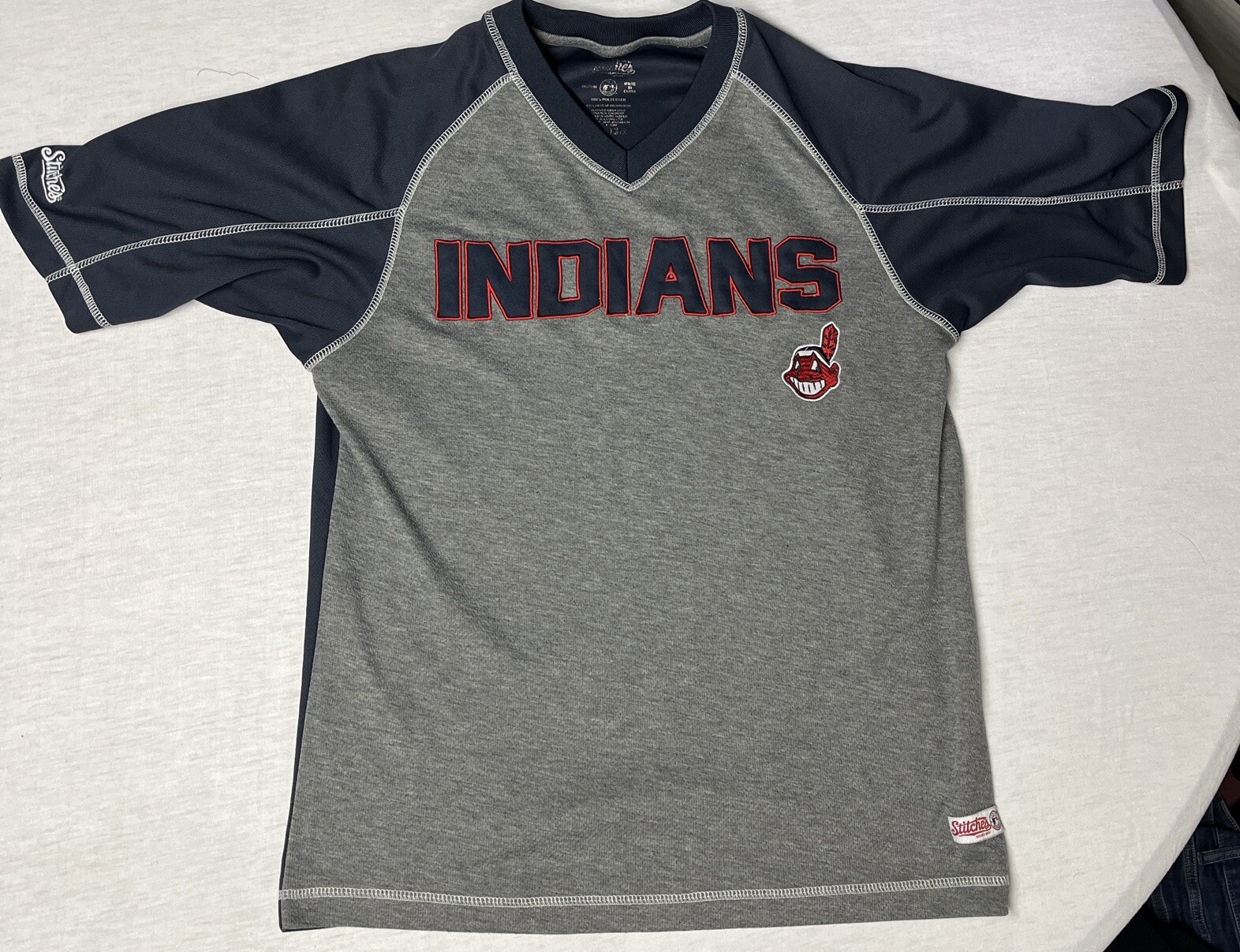 Cleveland Indians Shirt "Stitches" Stitched Logo On Front V Neck Men's ...