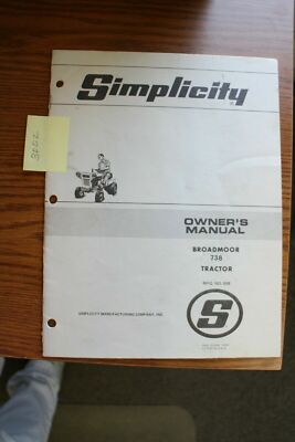 Simplicity Broadmoor 738 Tractor Operator's and Parts Manual | eBay