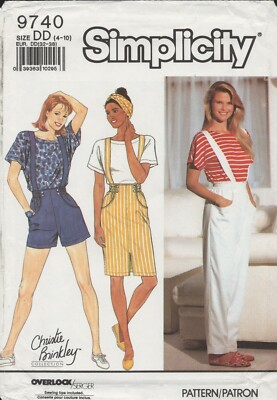 Simplicity Pattern 9740 ©1990 Suspender Pants, Shorts, Skirt, Top, Size ...
