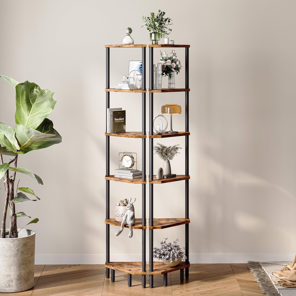6 Tier Corner Shelf, 66.5'' Tall Standing Shelf, Narrow Display Shelf ...