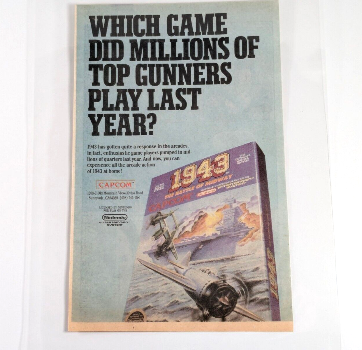 1980s Capcom 1943 NES Ad - Arcade Game Battle of Midway - Laminated ...